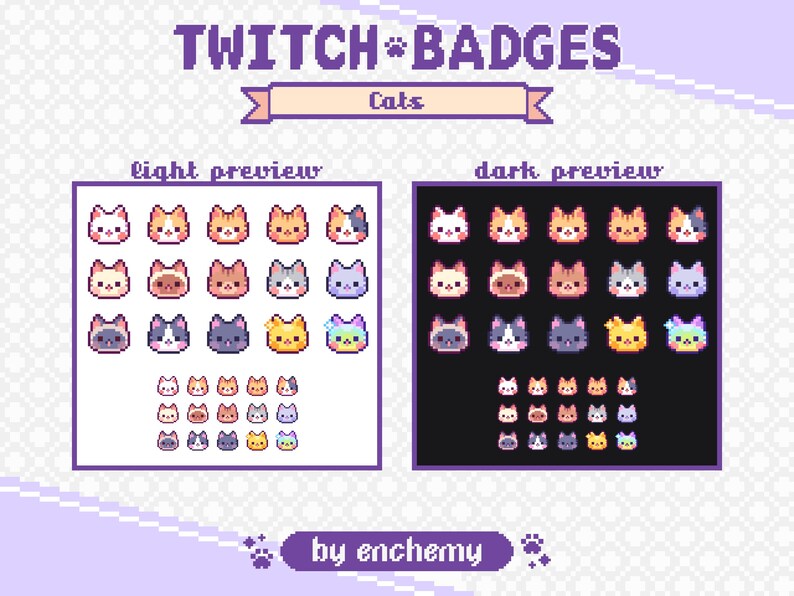 Cat Face Sub Badges for Twitch, Pixel Art Bit Badges, Cute Kitty Cat ...