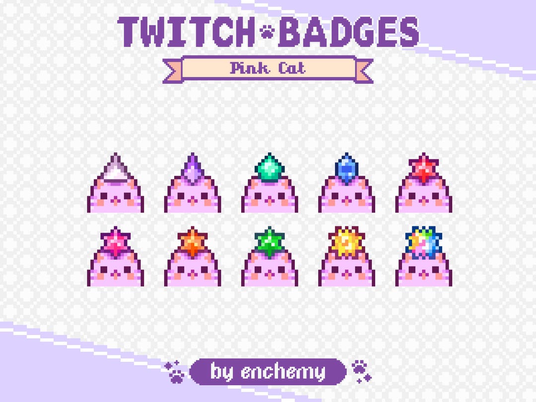 Pink Cat Face Gem Bit Badges for Twitch, Pixel Art Cheer Badges, Cute ...