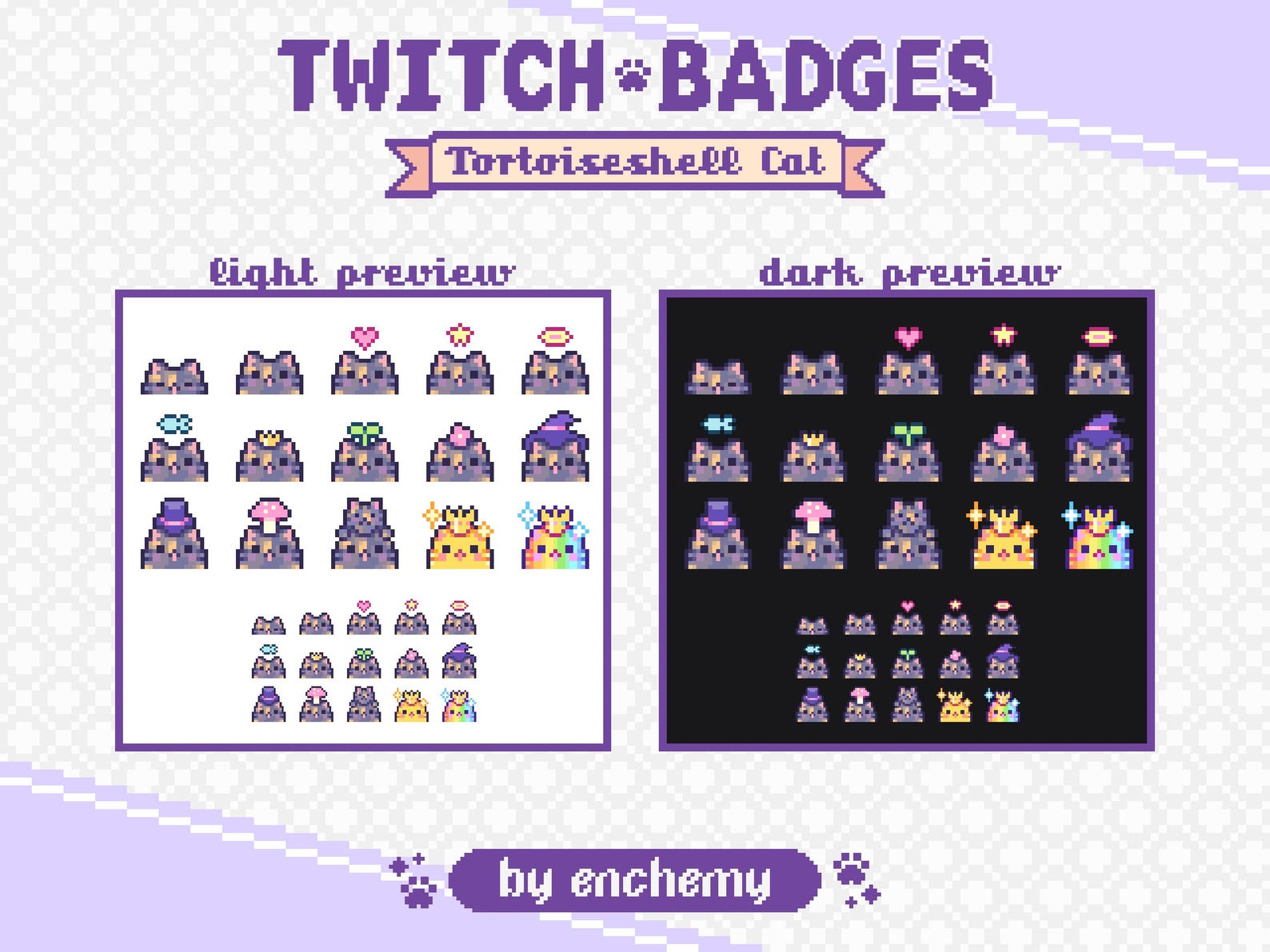 Tortoiseshell Cat Face Sub Badges for Twitch, Pixel Art Bit Badges ...