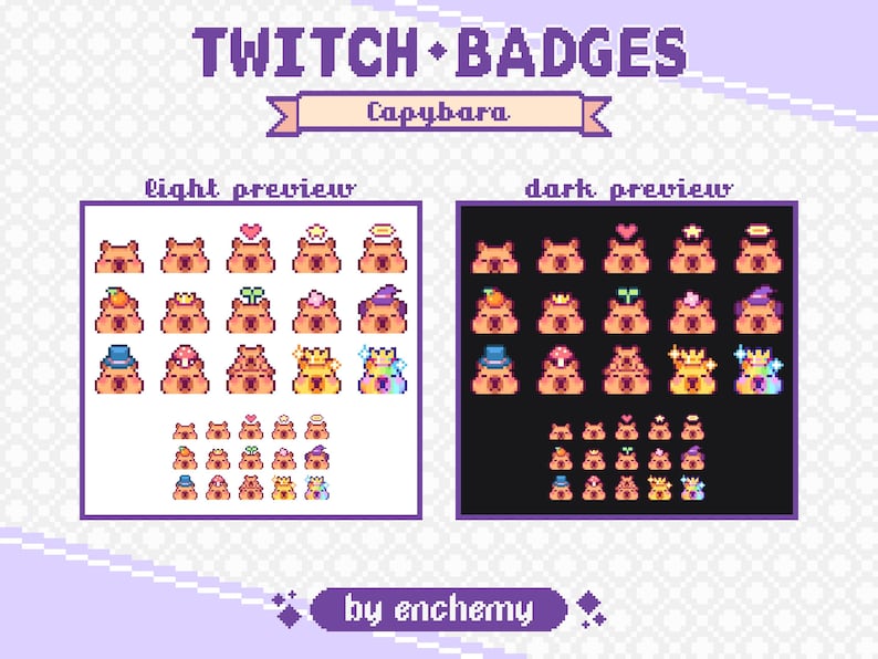 Capybara Faces With Hats Pixel Art Sub/bit Badges for Twitch (digital ...