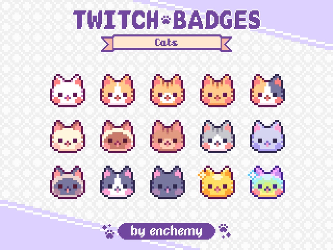 Cat Face Sub Badges for Twitch, Pixel Art Bit Badges, Cute Kitty Cat ...