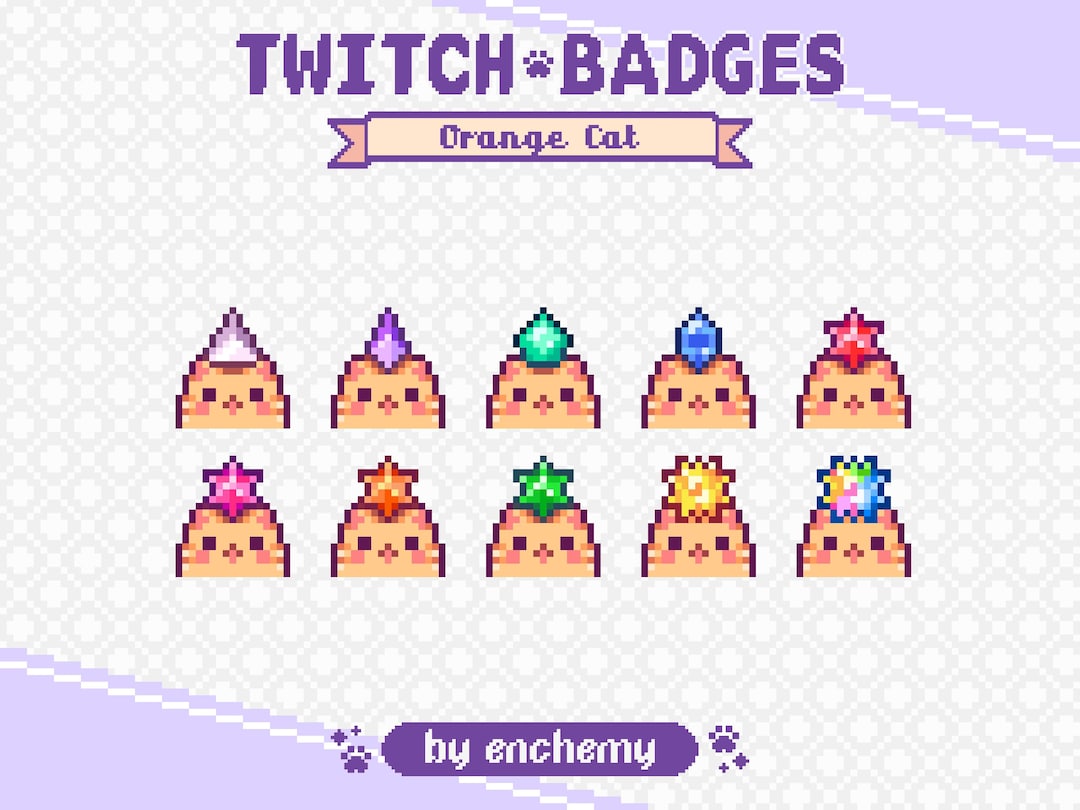 Orange Cat Faces With Gems Pixel Art Sub/bit Badges for Twitch (digital ...