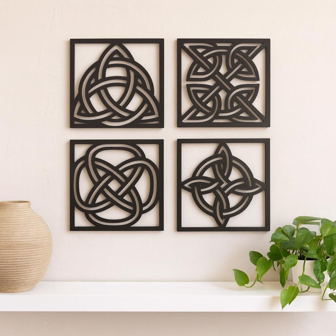 Celtic Knot Wood Wall Art | Viking Rope Decor, Geometric Set of 4 - Etsy