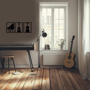 3 Piece Musical Instrument Wall Art Set | Guitar, Violin, Piano Home ...