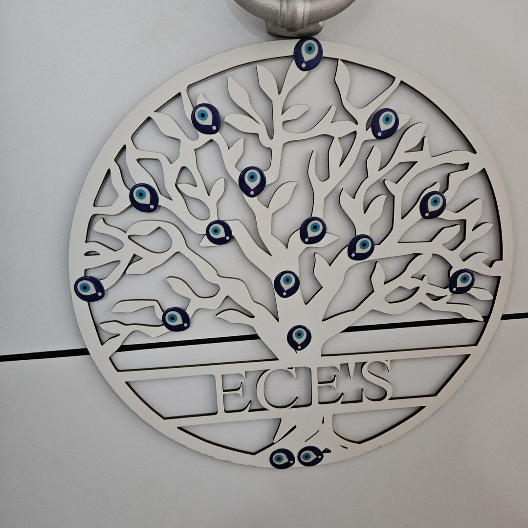Personalized Evil Eye Tree Decor: Nazar Boncuk Wall Art, Custom Family ...