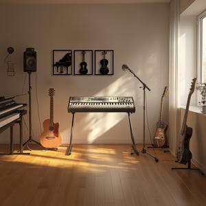 3 Piece Musical Instrument Wall Art Set | Guitar, Violin, Piano Home ...