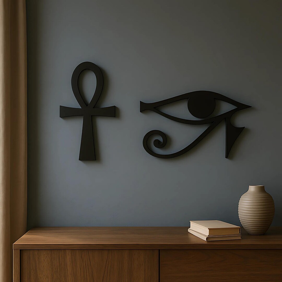 Ankh Cross & Eye of Horus Wooden Wall Art – Egyptian Decor Set - Etsy