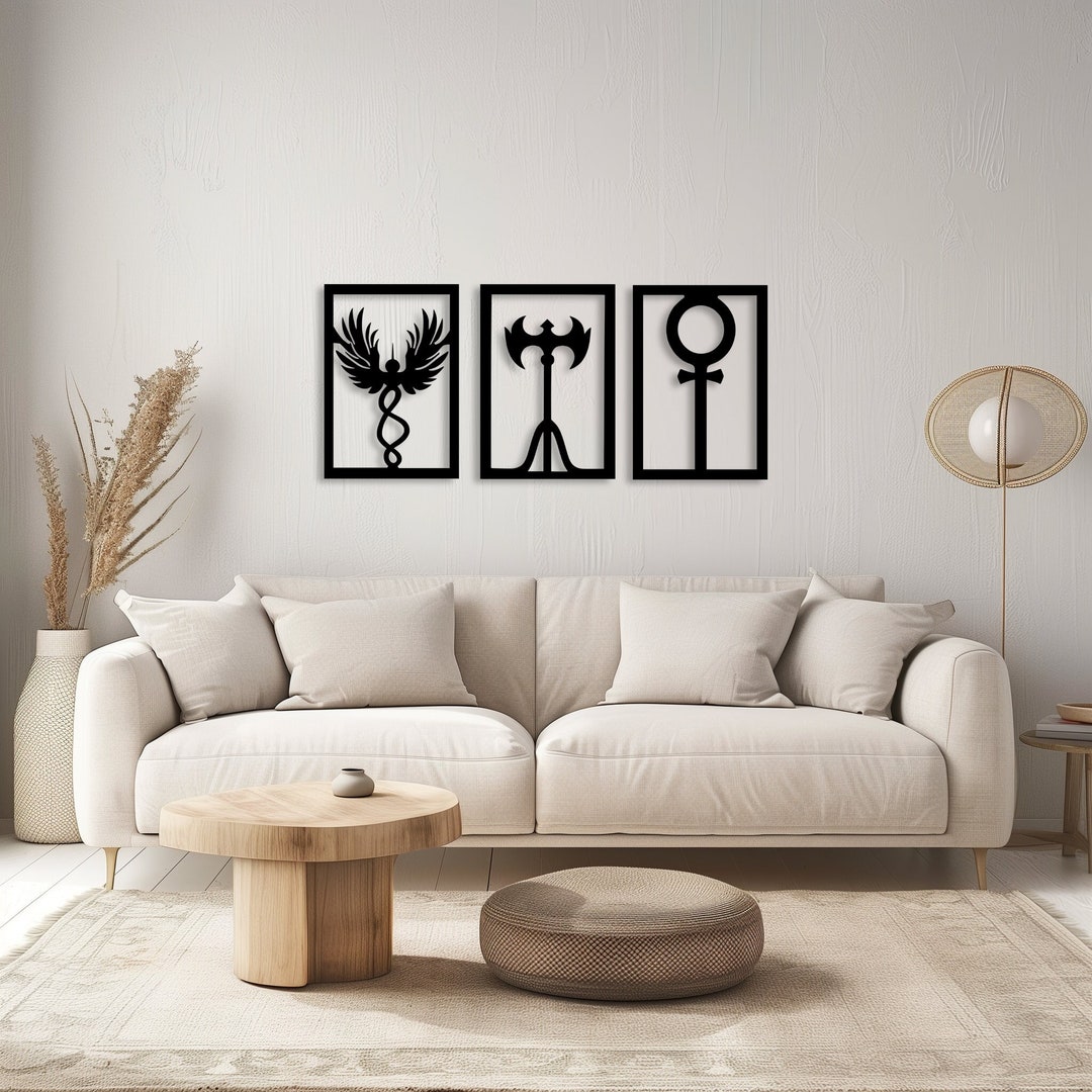 Ankh Hermes Mjölnir Minimalist 3-piece Wall Art Set Mythological ...