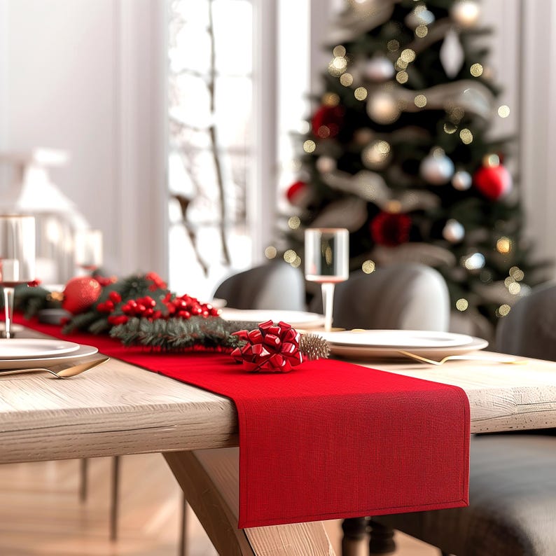 Red Burlap Table Runner, Hemmed, Rustic, Farmhouse, Handmade Burlap ...