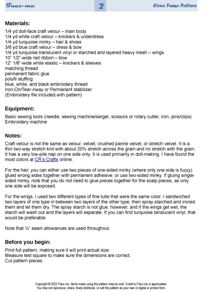 Cirno Fumo Pattern - Etsy