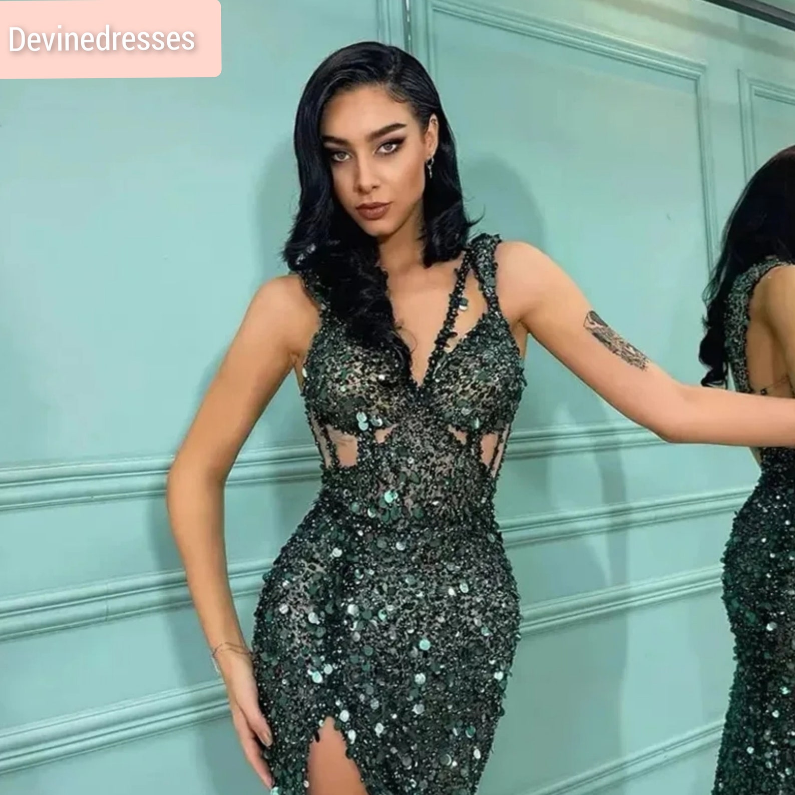 Emerald Evening Dress, Prom Dress, Sequined Evening Gown - Etsy