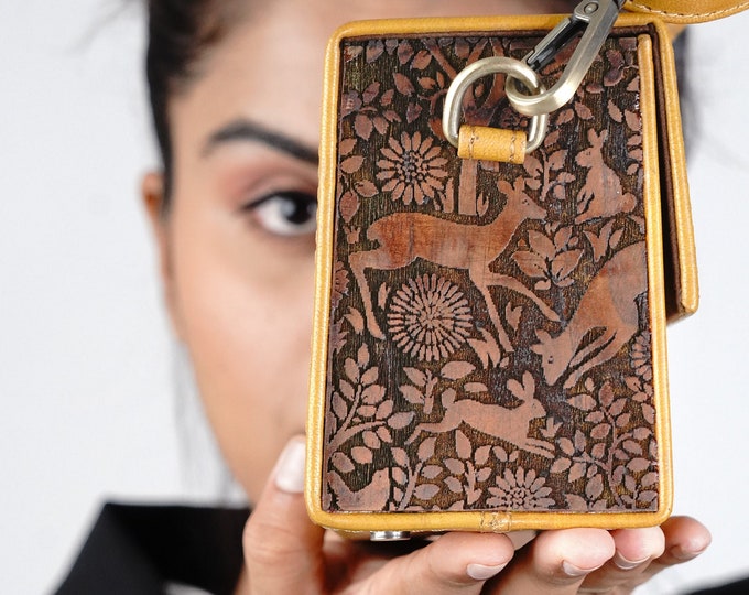 Handmade Yellow Leather Boxy Handbag With Tooled Leather Design Small ...