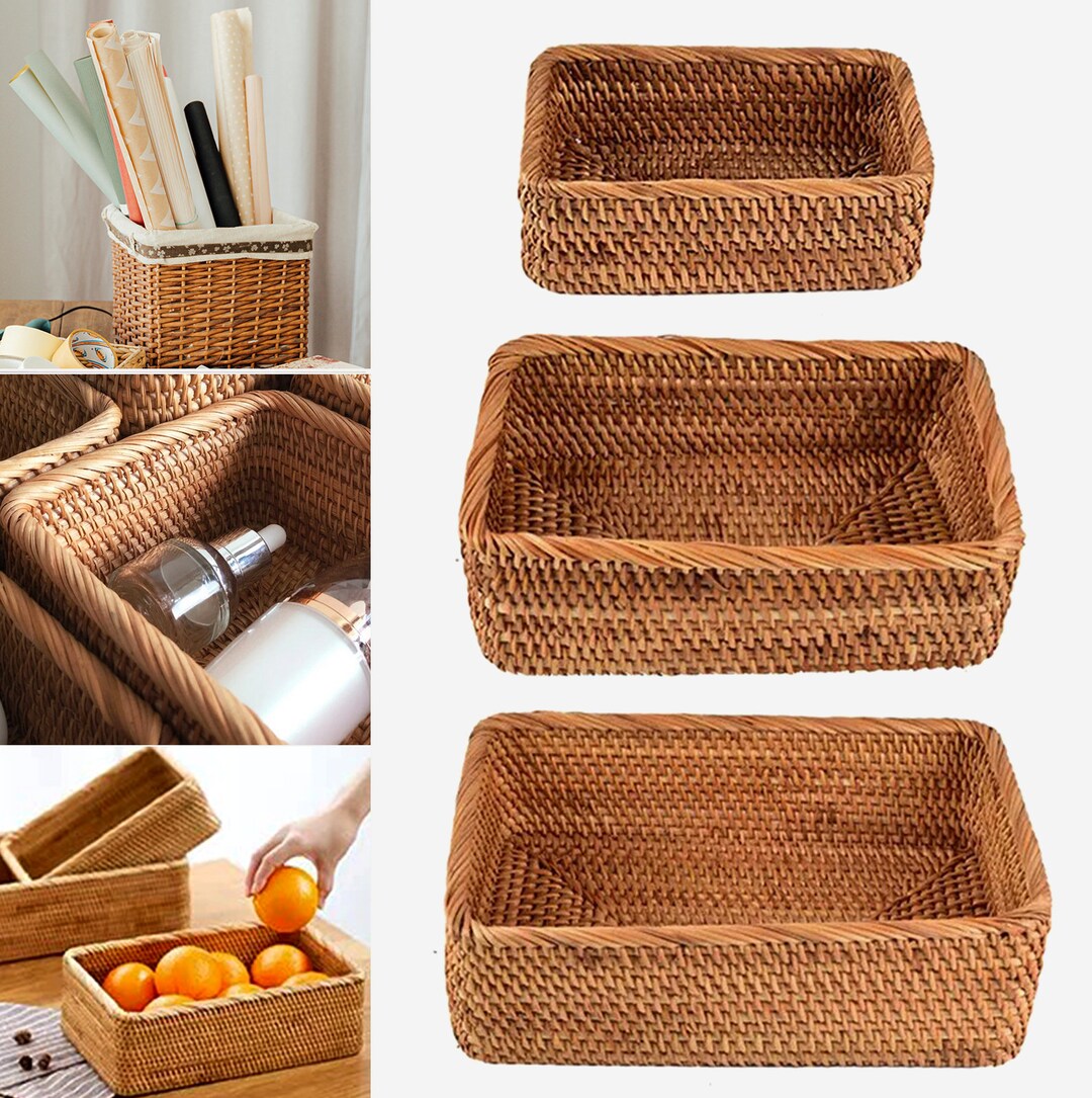 Custom Rattan Woven Storage Tray With Handles Coffee & Bread Tray ...