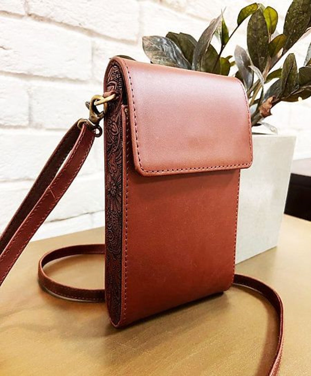 Handcrafted Authentic Tan Leather Crossbody Small Handbag Cell Phone ...