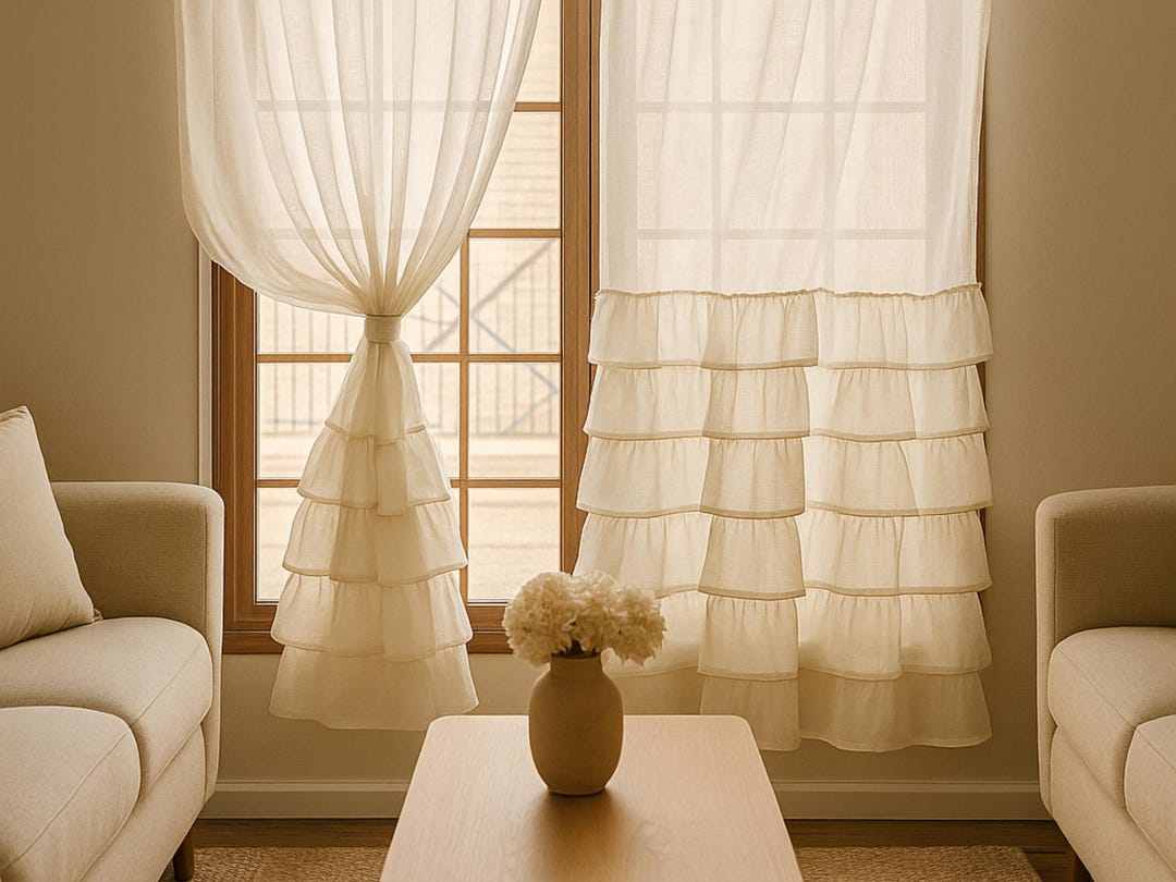 Sheer Linen Blend Curtain Panel: White Cottage Style Window Treatment - Etsy