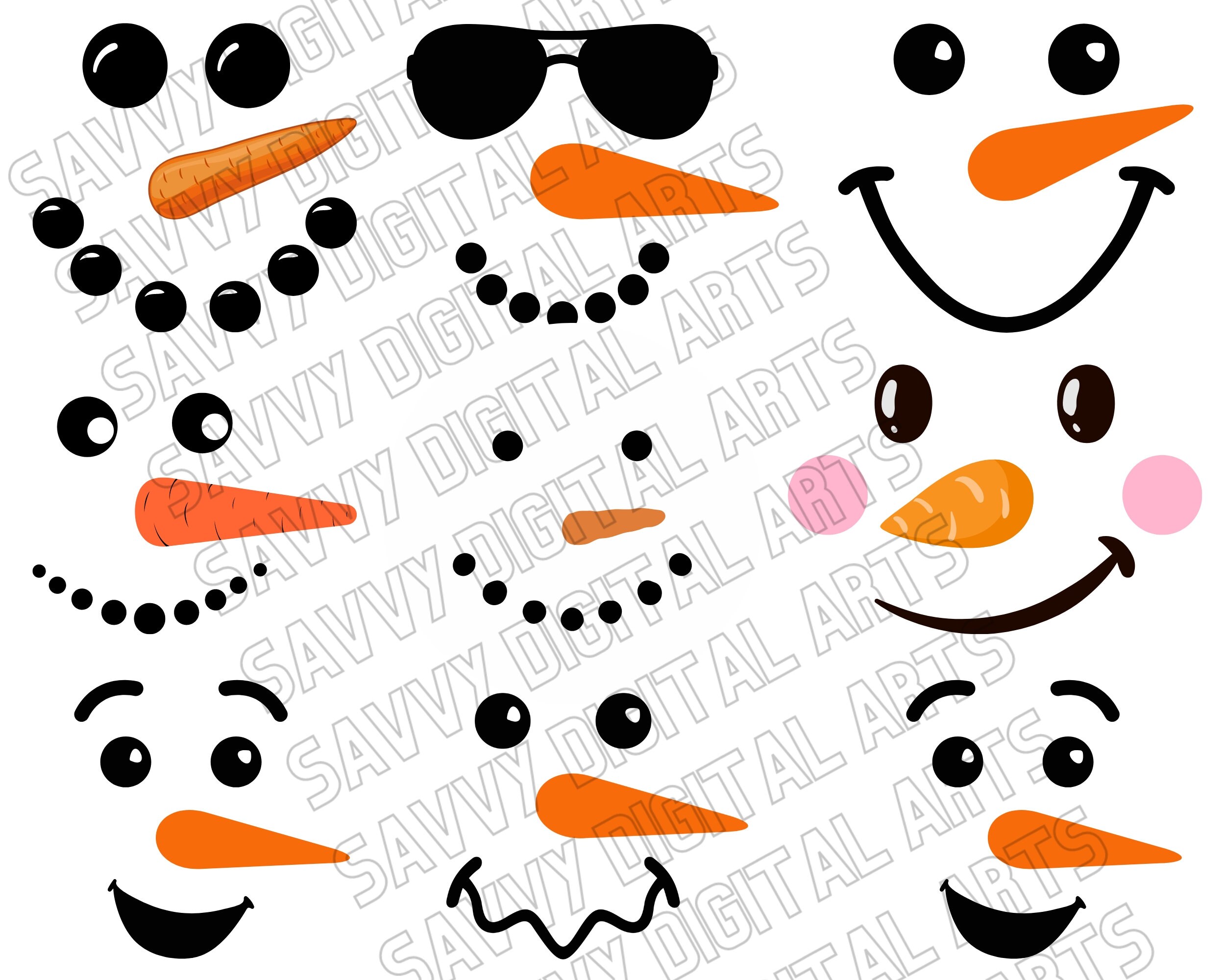 Snowman Cute Face Designs SVG Bundle Snowman PNG Bundle - Etsy