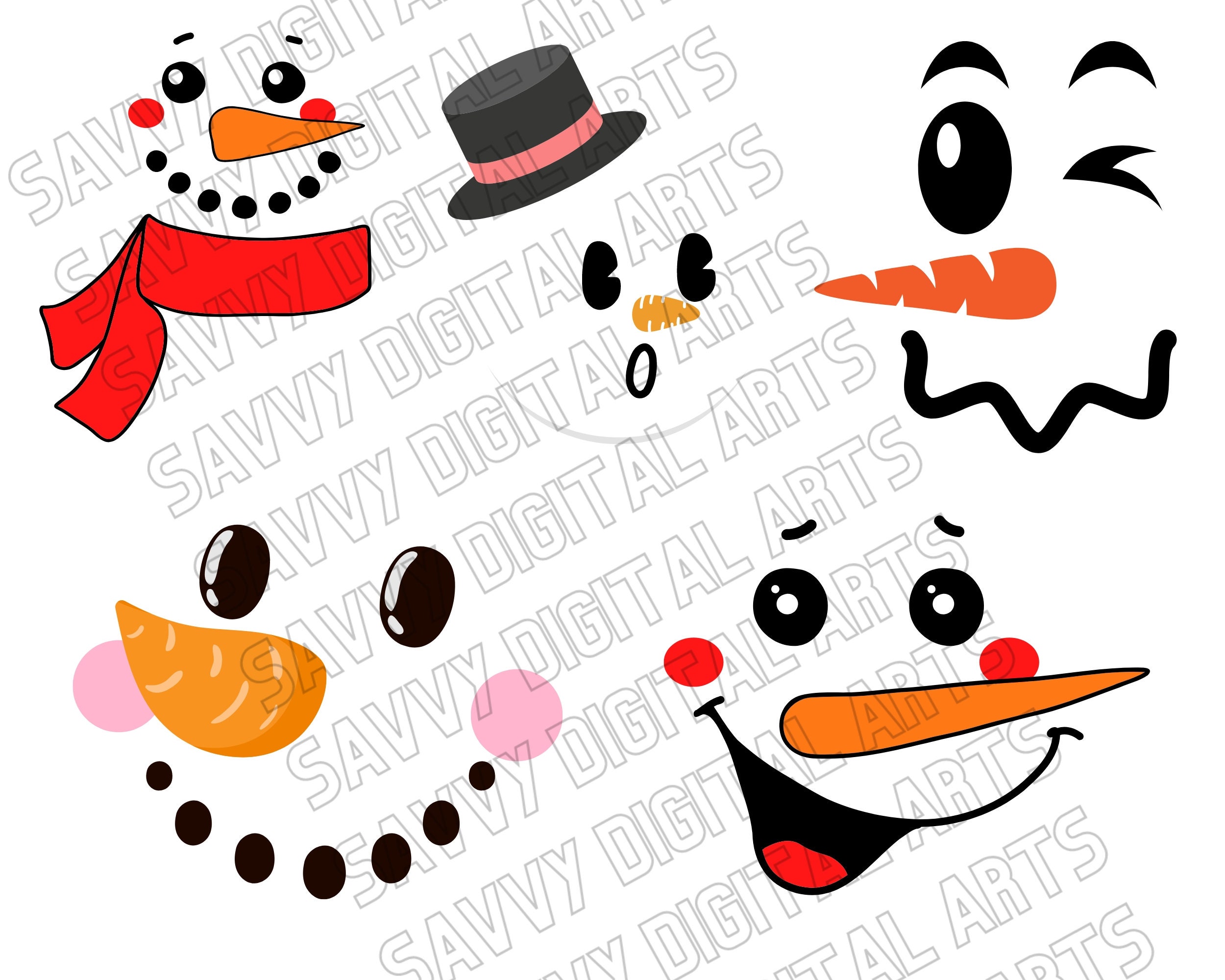 Snowman Cute Face Designs SVG Bundle Snowman PNG Bundle - Etsy