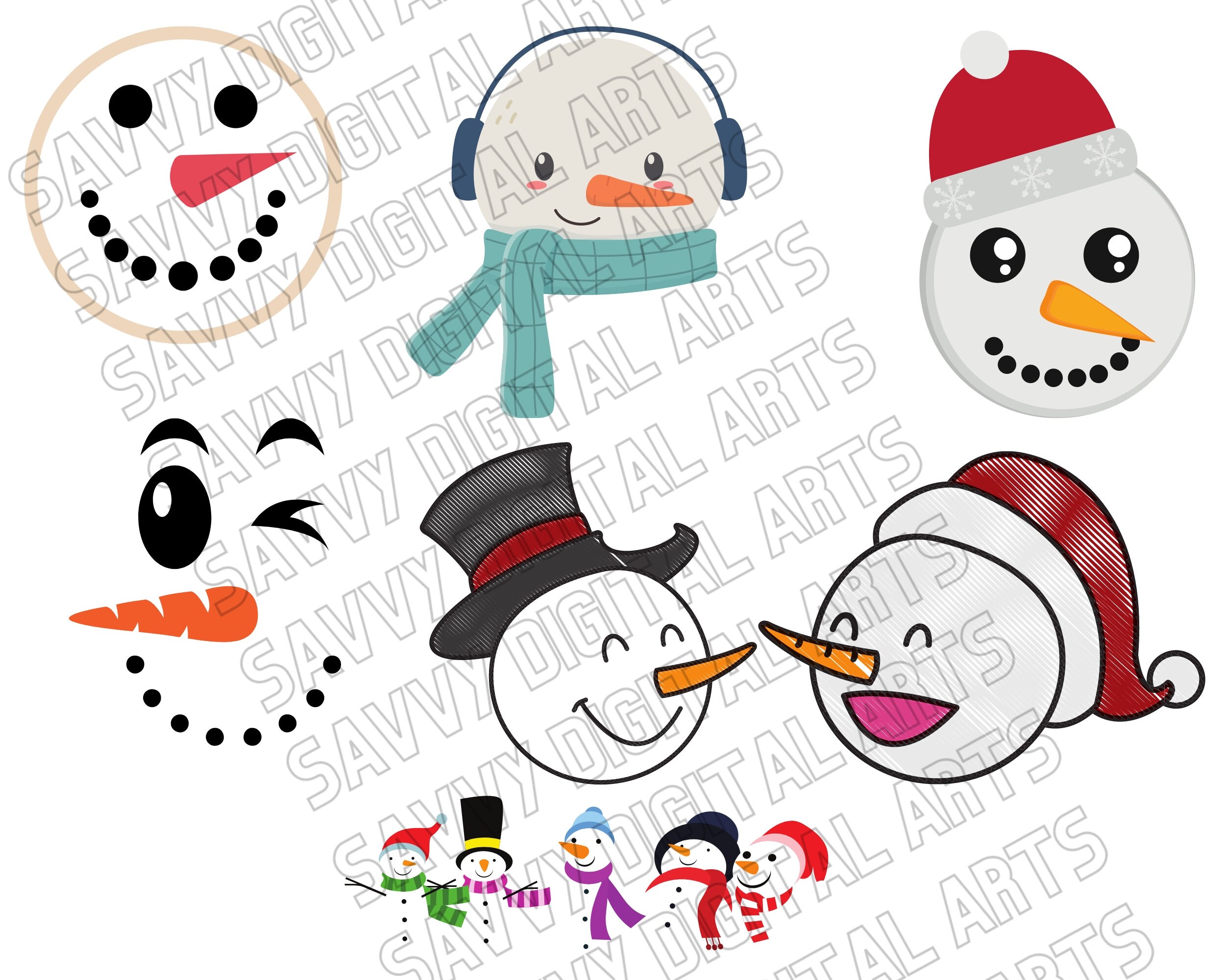 Snowman Cute Face Designs SVG Bundle Snowman PNG Bundle - Etsy