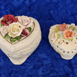 Porcelain Heart Trinket Boxes With Roses on Top Home Décor, Heart With ...