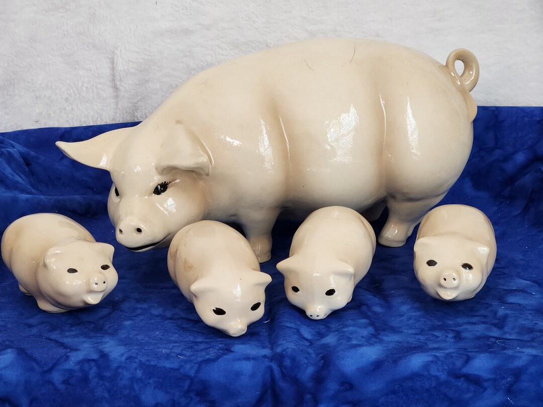 Porcelain Mama Pig and 4 Baby Pigs Farmhouse Animals Home Décor, Gift ...