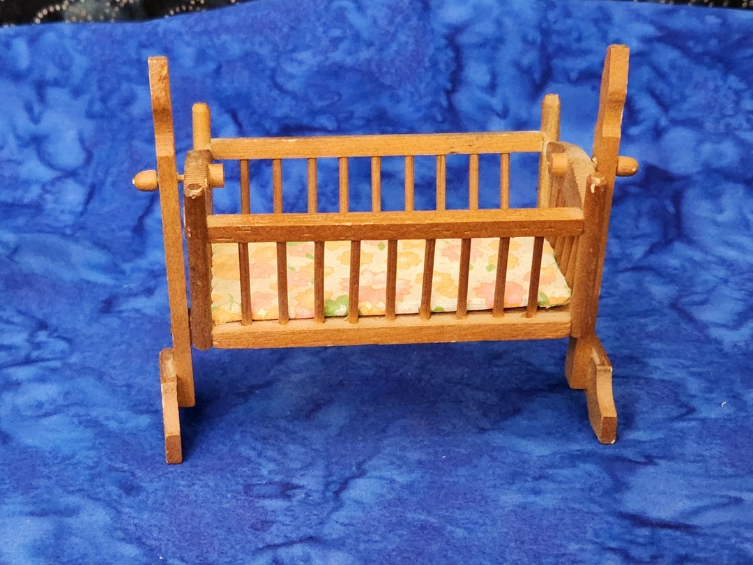 Rare Vintage Dollhouse Wooden Baby Rocking Crib - Etsy