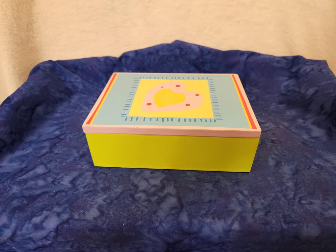 Brightly Colored Wooden Box With a Heart on Top With 5 Section for ...
