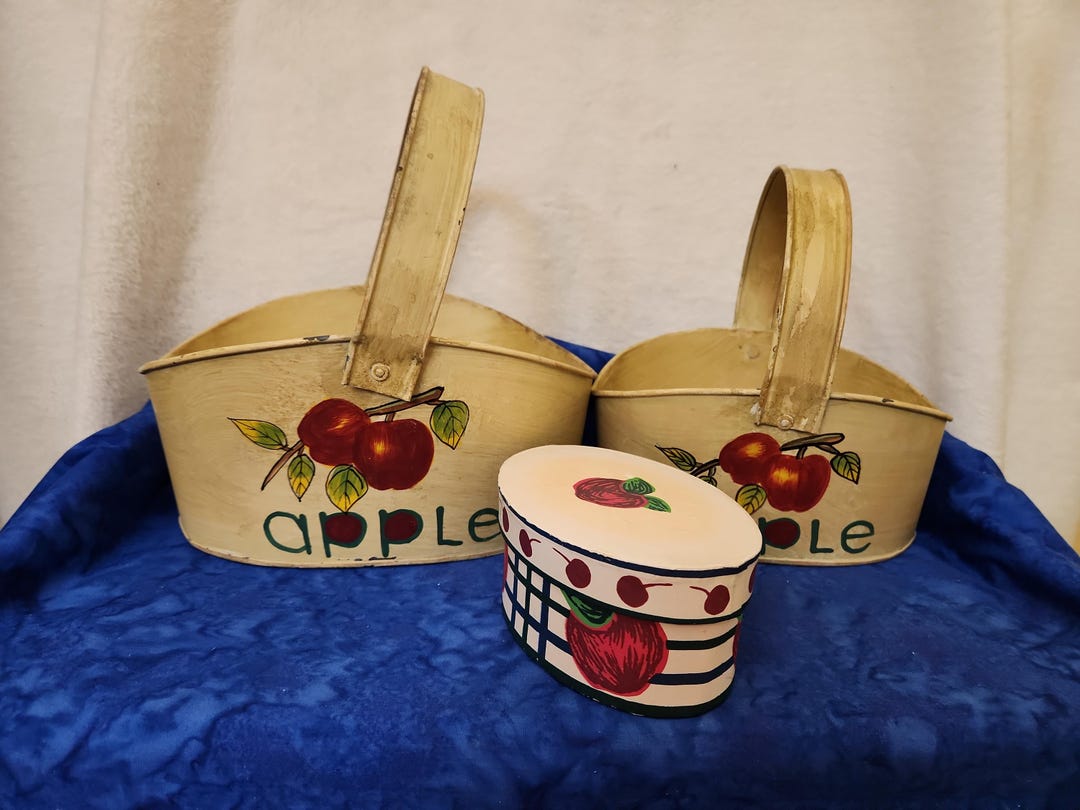 Shabby Chic Tin Apple Baskets Plus Cardboard Apple Nesting Boxes ...
