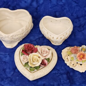 Porcelain Heart Trinket Boxes With Roses on Top Home Décor, Heart With ...