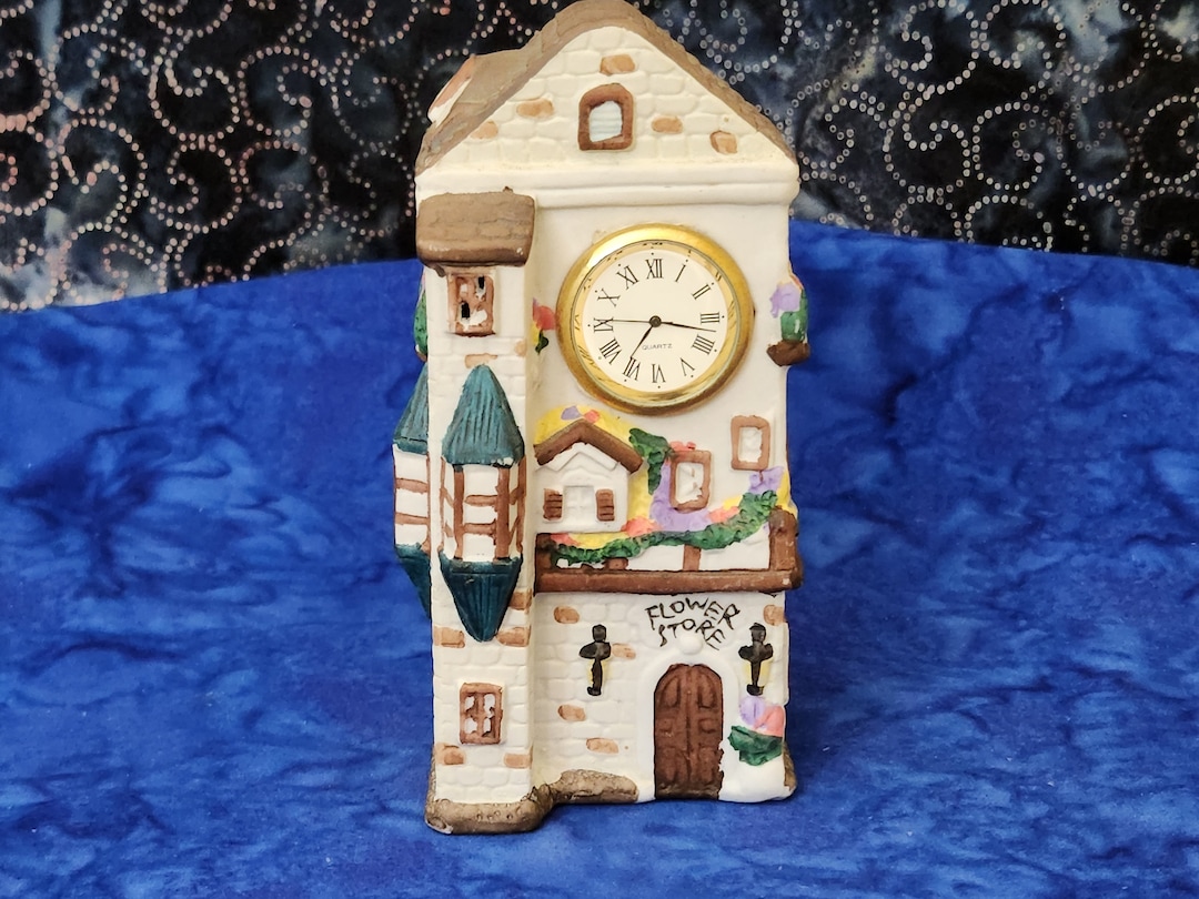 Vintage Miniature Cottages Clock Tower and Flower Store - Etsy