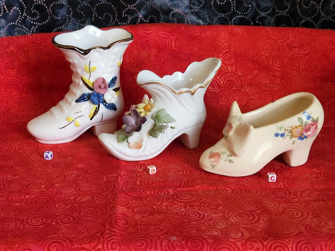 Shoe Flower Pot Home Décor, Vintage Porcelain Heel, Porcelain Boot ...