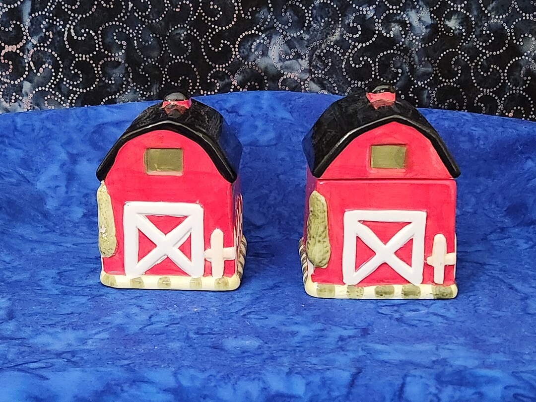 Red Barn Farm Building Canister Jar Ceramic and Tealight Holder Vintage ...