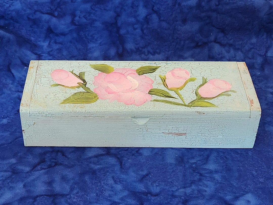 Shabby Chic Box Light Blue With Pink Roses Wooden, Chic Pencil Box ...