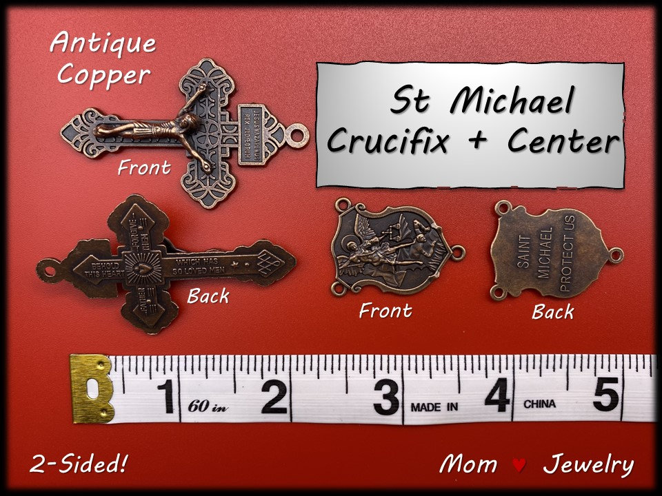 Catholic Rosary Crucifix + St Michael Center Shield | Antique Copper ...