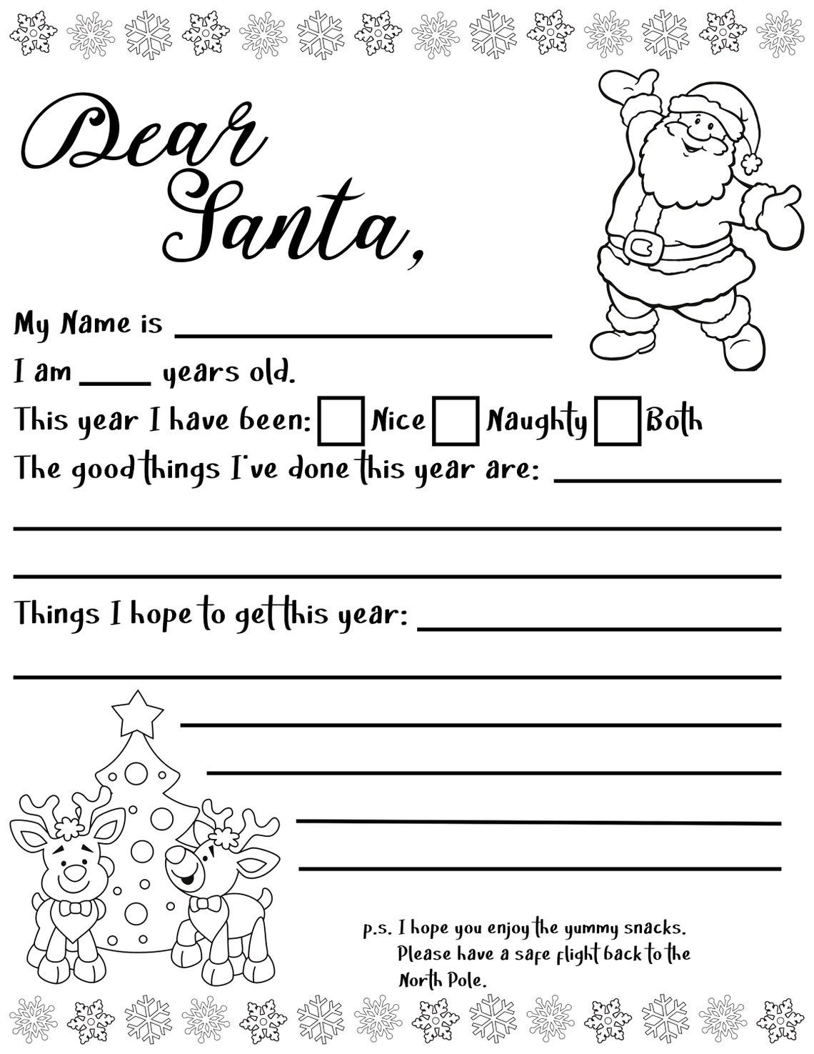 Santa Letter Colorable - Etsy