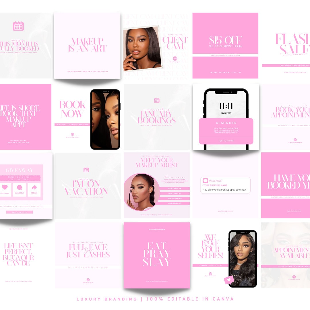 33 Pre-made Makeup Artist Content Templates | 100% Editable in Canva - Etsy