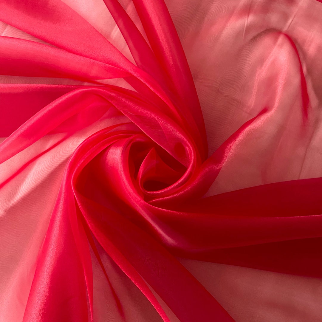 Red Sheer Organza Fabric by the Yard, Red Crystal Organza See Through ...