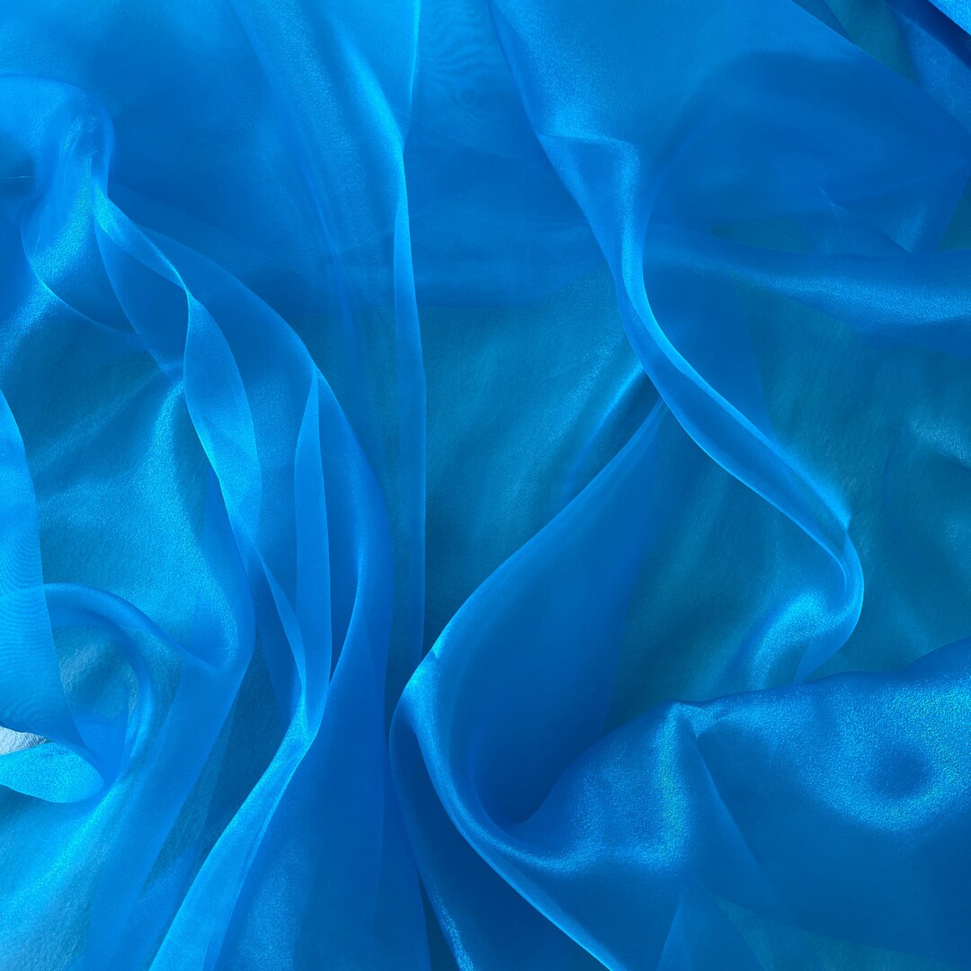 Teal Blue Sheer Organza Fabric by Yard, Blue Soft Fabric, Crystal ...