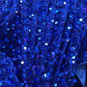 Royal Blue Sequin on Stretch Velvet, Blue Stretch Velvet by Yard, 4-way ...