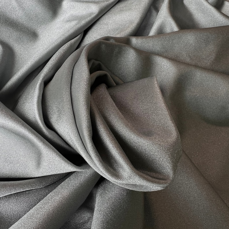 Silver Grey Shiny Nylon Spandex, 4way Stretch Fabric for Dress ...