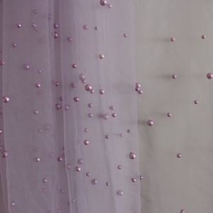 Lavender Pearl on Mesh, Tulle Fabric Purple, Beaded Fabric by Yard for ...