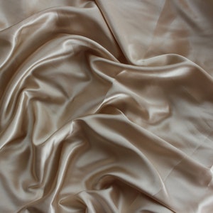 Stretch Charmeuse Light Champagne, Silk by Yard, Silk Satin Fabric, Luxurious Poly Silk for ...