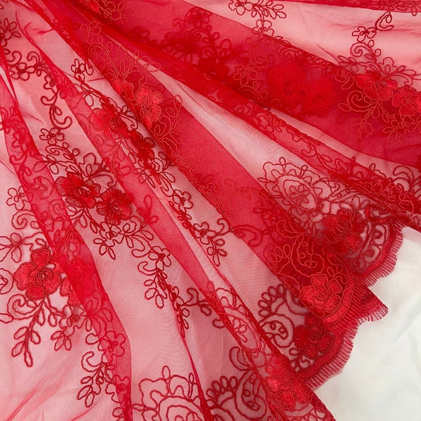 Red Lace Fabric (You'll Love) - Etsy