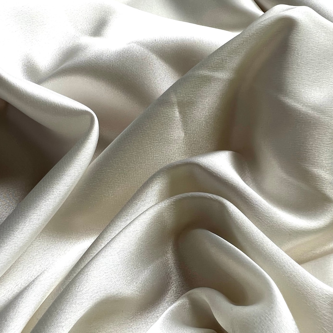 Ivory Silk Charmeuse Fabric by the Yard, Cream Stretch Satin Fabric 60'' Wide, Ivory Silk Fabric ...