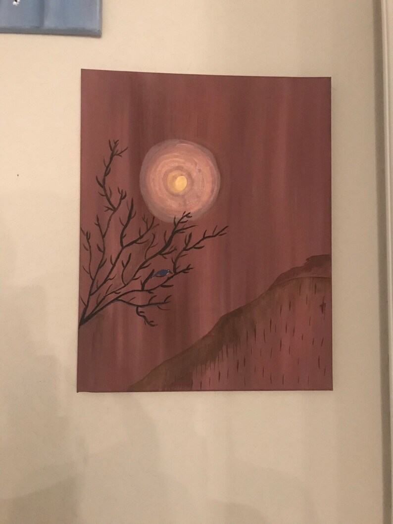 Painting, Red Sun Set Abstract Painting, Painting, Stretched Canvas ...