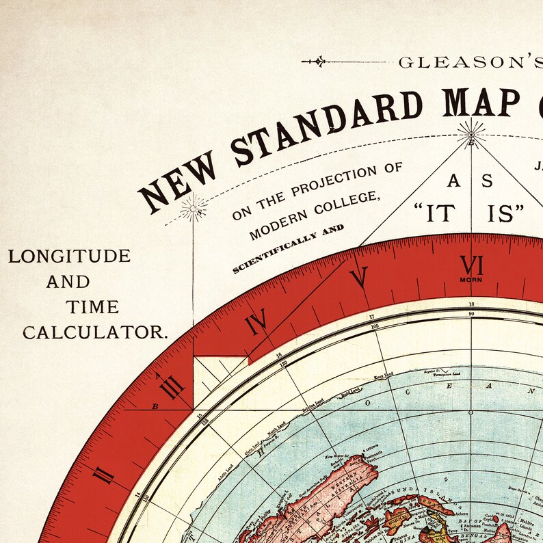 Flat Earth Map 1892 Gleason's New Standard Map of the World A3 Poster ...