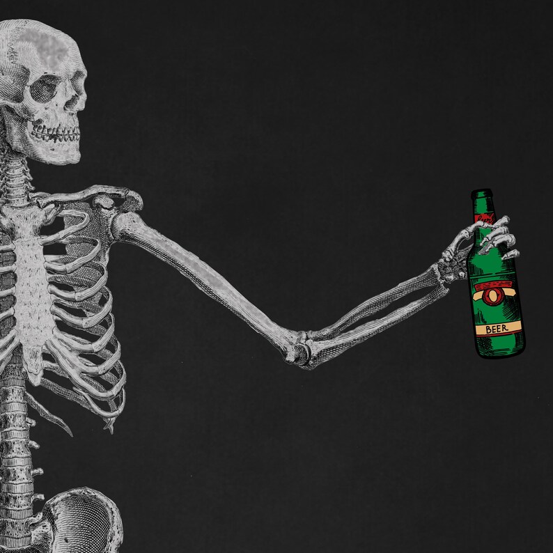 Dark Vintage Skeleton Drinking Beer Smoking Blunt Art Print, Academia, Moody, Gothic, Funny ...
