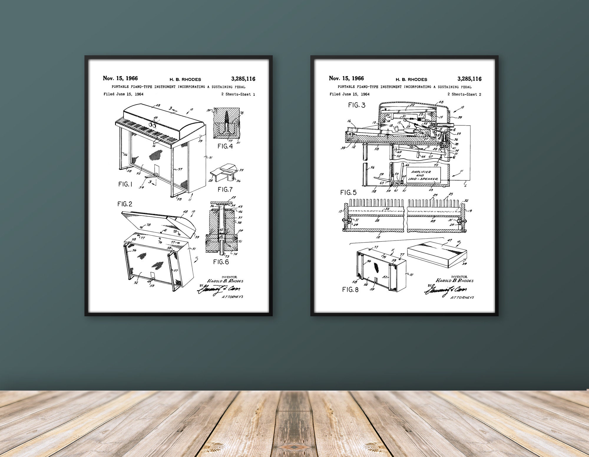 Fender Rhodes Electric Portable Piano 1966 Patent Prints 2 Print Set ...