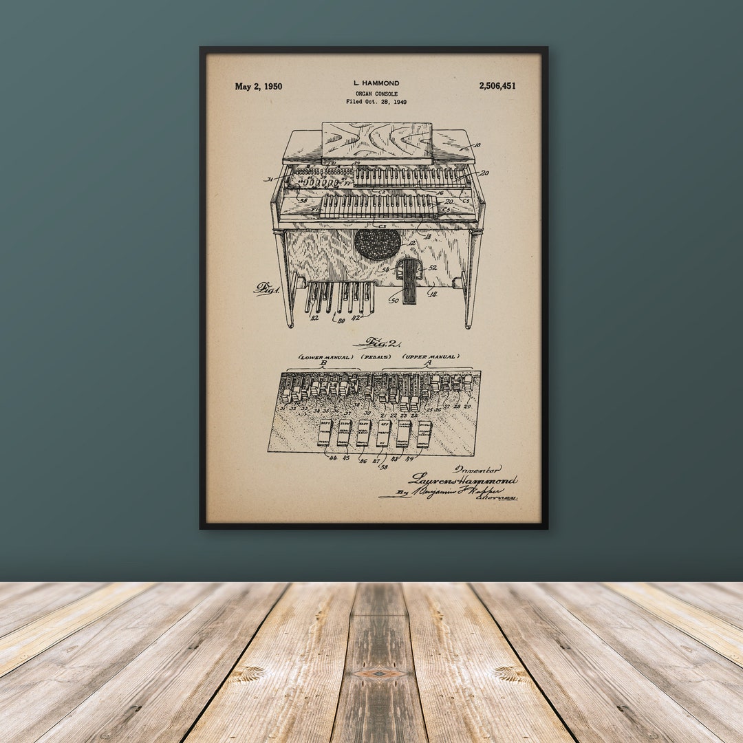 1950 Hammond Organ Patent Print, Electrical Music Instrument Premium ...