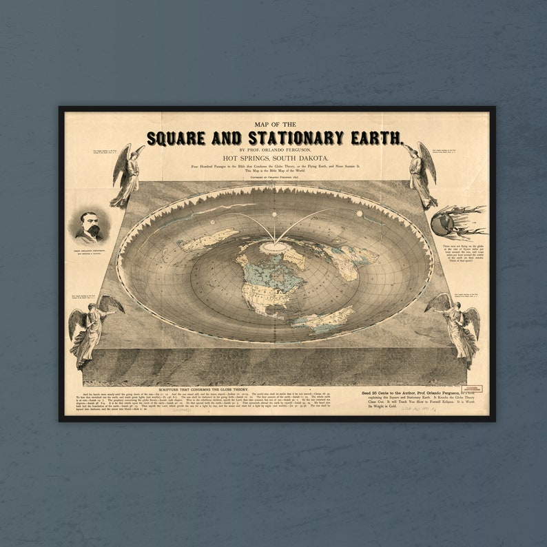 Flat Earth Map Square and Stationary 1893 Earth Orlando Ferguson A3 ...