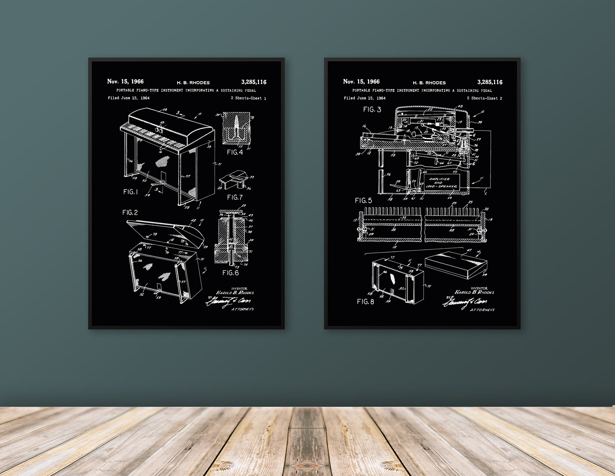 Fender Rhodes Electric Portable Piano 1966 Patent Prints 2 Print Set ...
